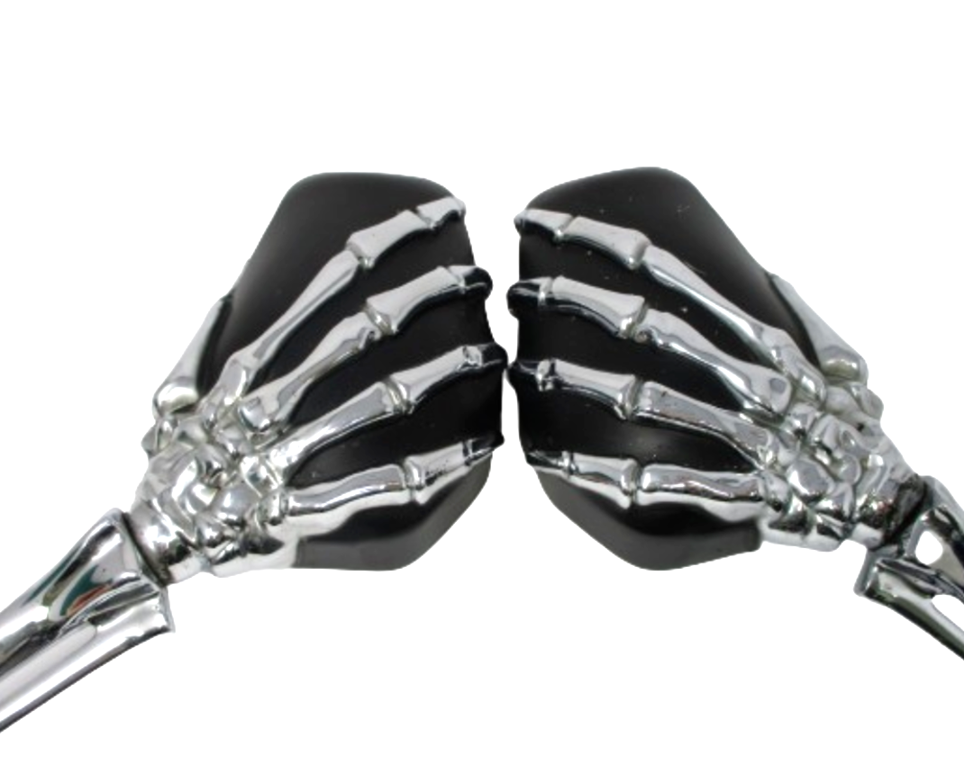 V-Twin's skeleton Chrome/black 3" x 5" Skeleton Hand Motorcycle Mirror ...