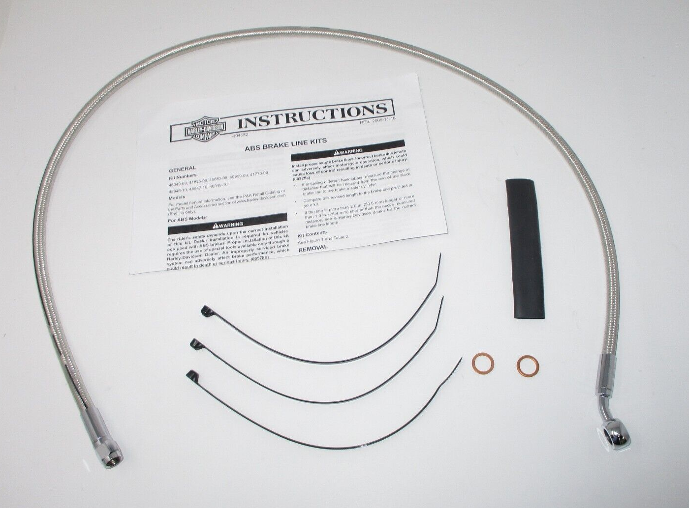 Harley-Davidson Diamond Black Brake Line Upper 35 Deg 36.5" 41800470 ...